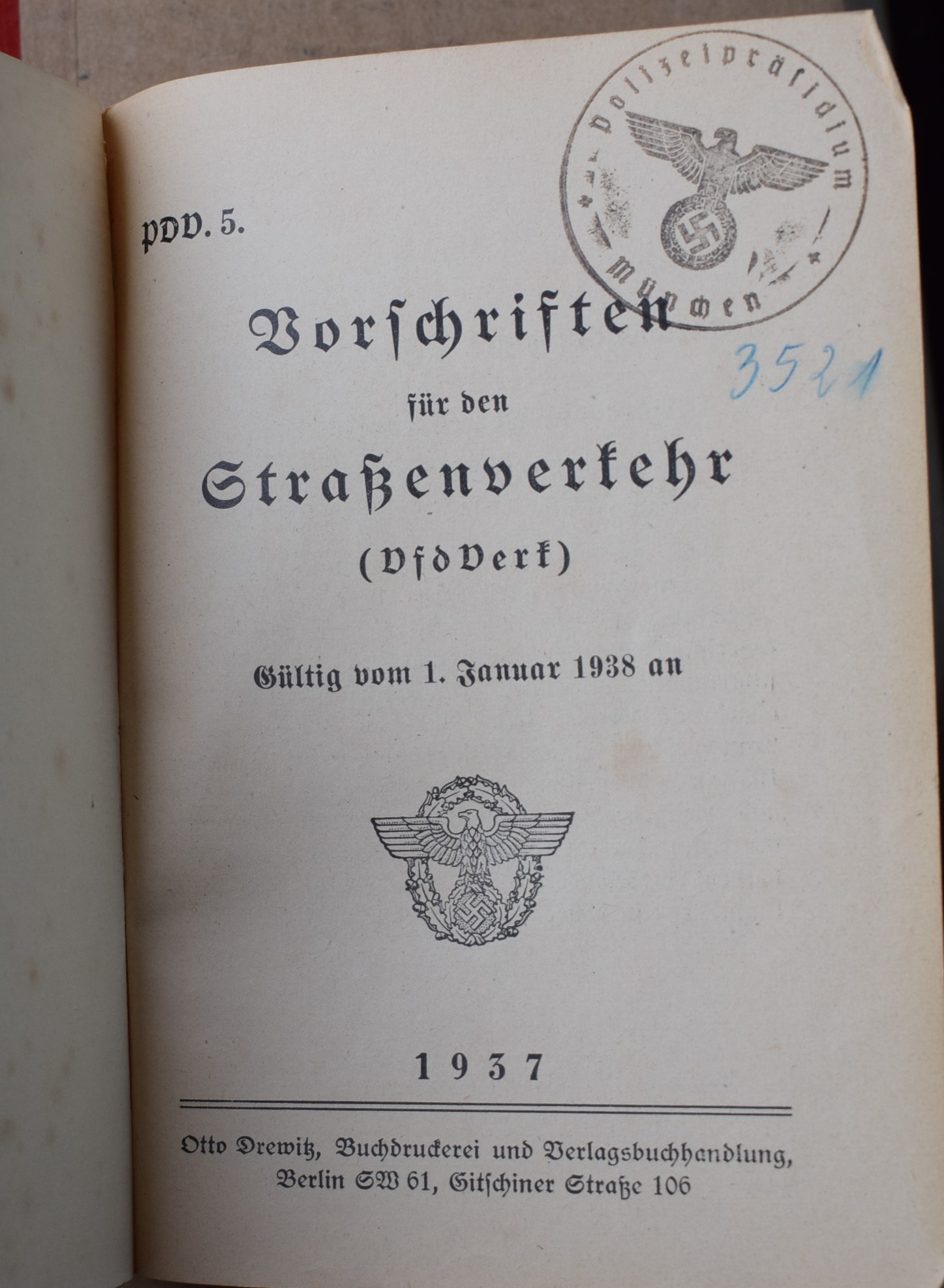 WW2 German book Regulation of Road Traffic 1937 Reichsfuhrer SS