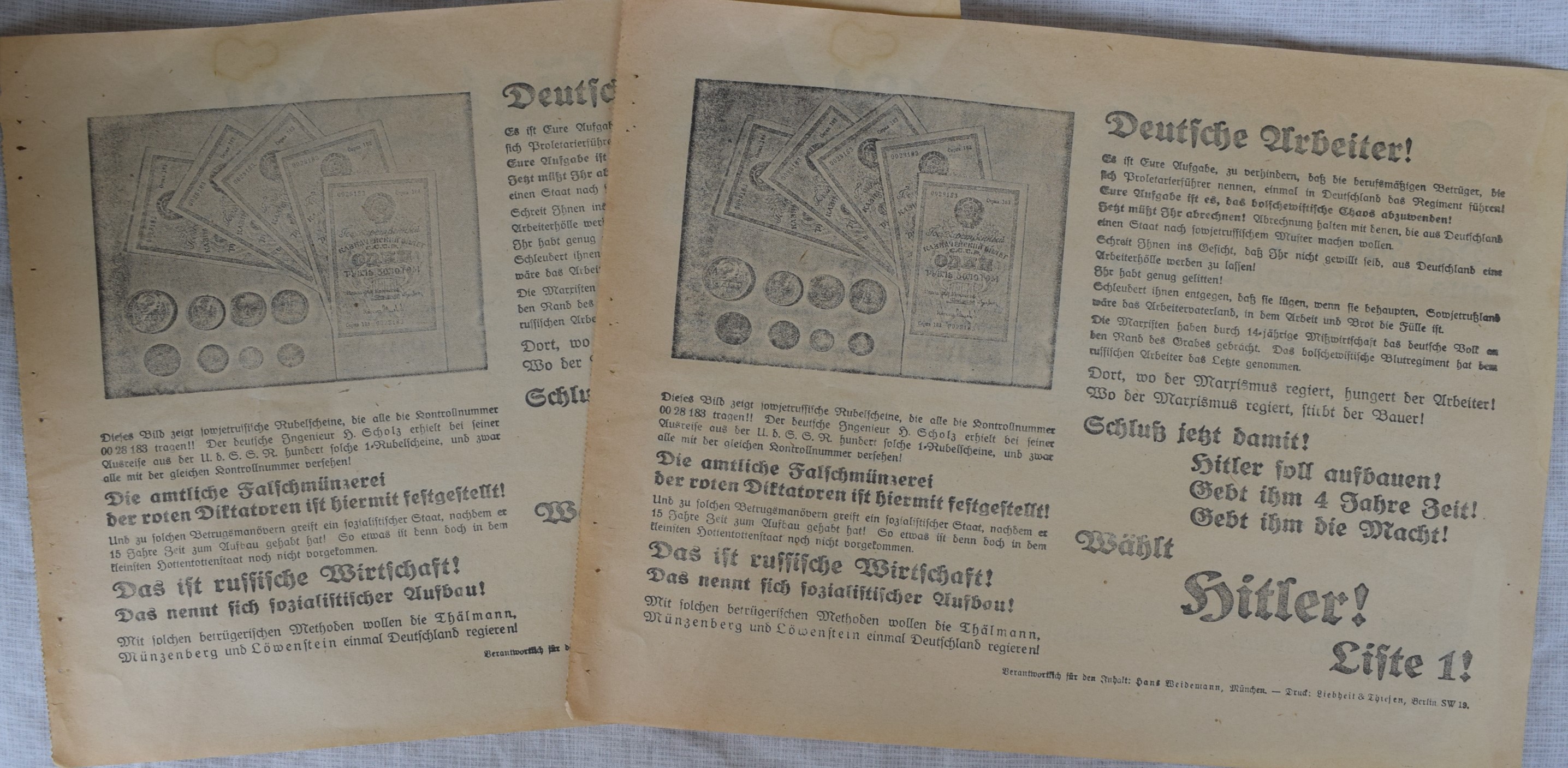 2 original NSDAP leaflets 1933 German parliamentary election