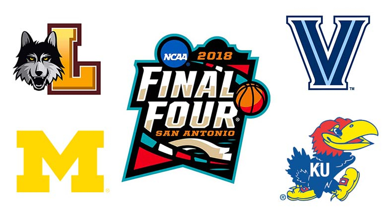 2018 NCAA Final Four 1 Kansas vs 1 Villanova and 3 Michigan vs 11 ...