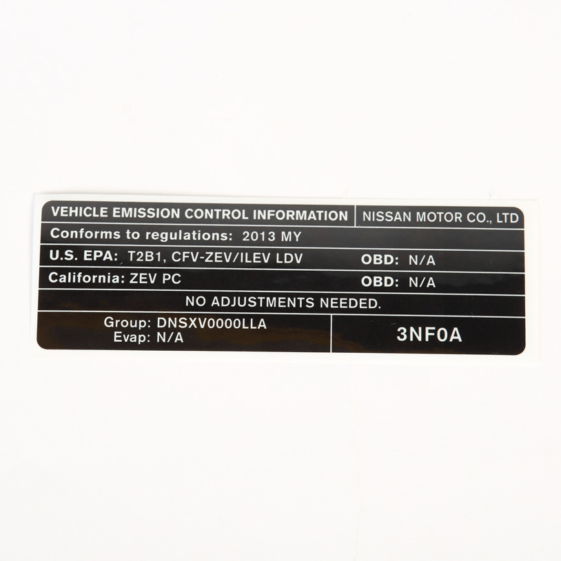 Emisijos lipdukas, Emission Label, NISSAN LEAF 2013
