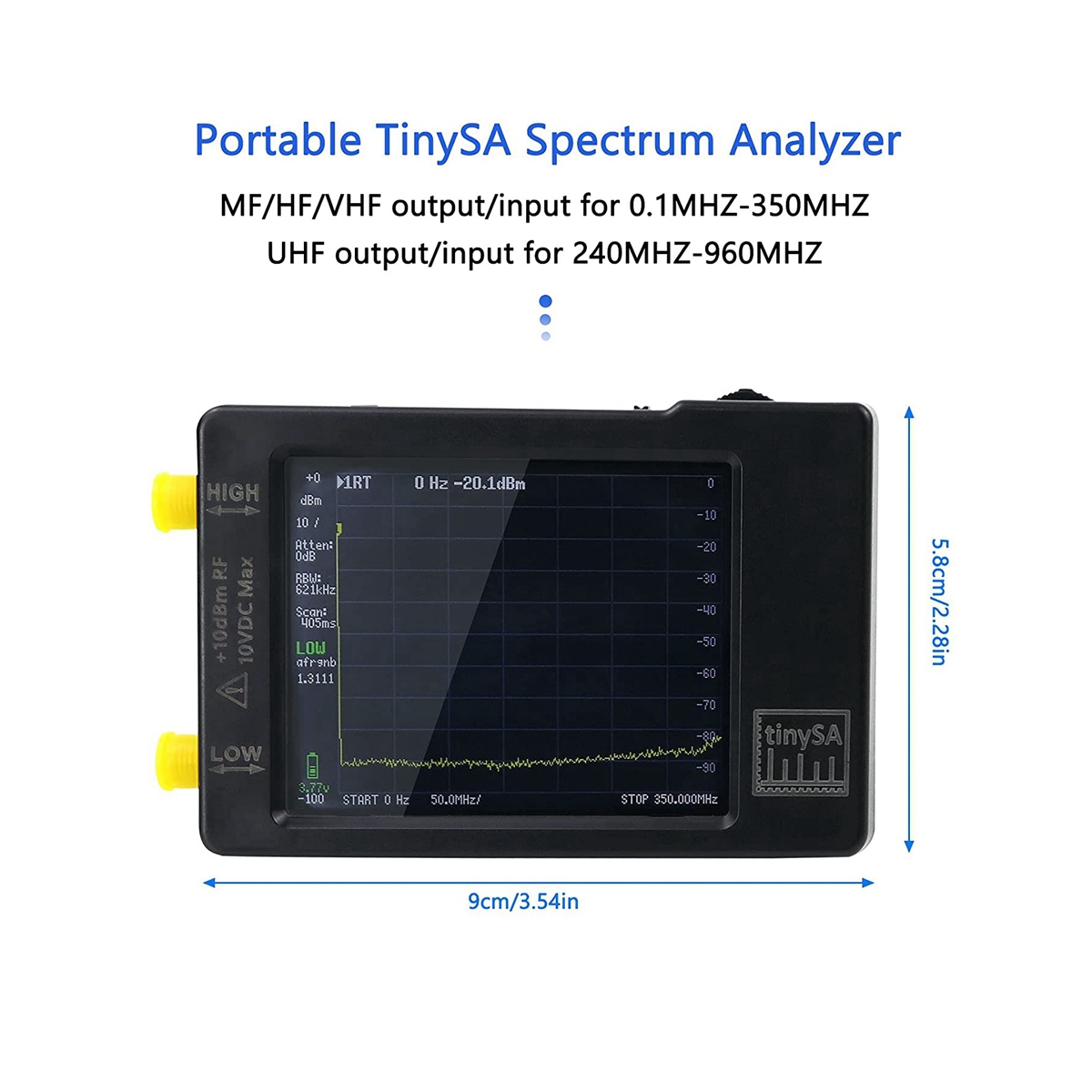 Spectrum analyzer TinySA 2.8" display 100kHz to 960MHz with ESD ...