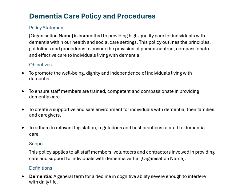Policy and Procedures Template - Dementia Care Residential and ...