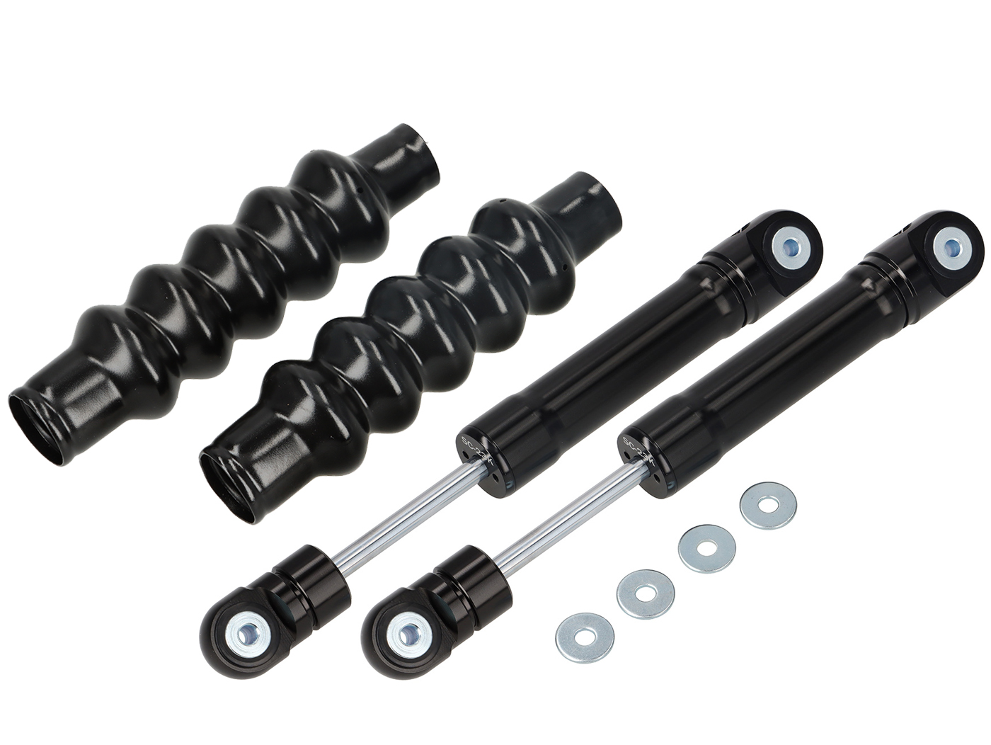BGM Front Retro Slim Front Shock Absorbers Black inc Black Gaitors