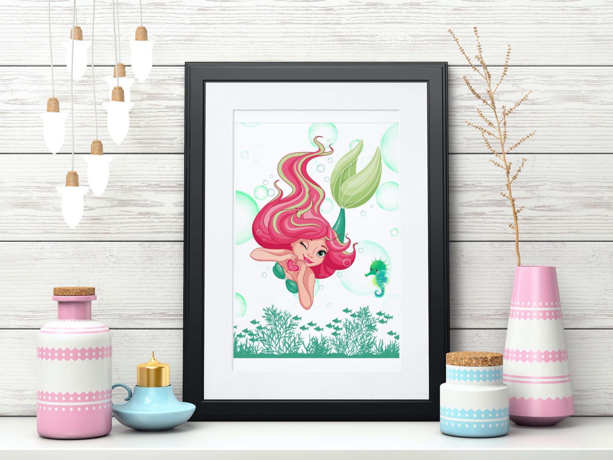 Friendly Mermaid Children's Instant Wall Art Print