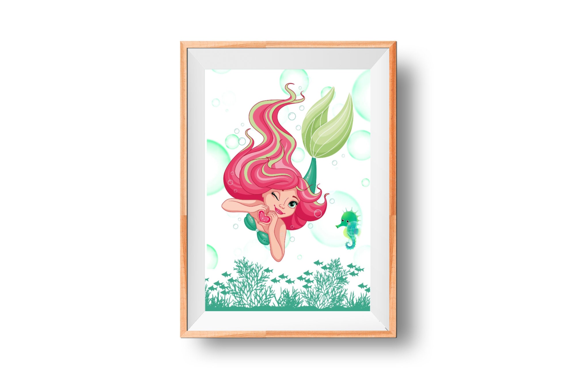 Friendly Mermaid Children's Instant Wall Art Print