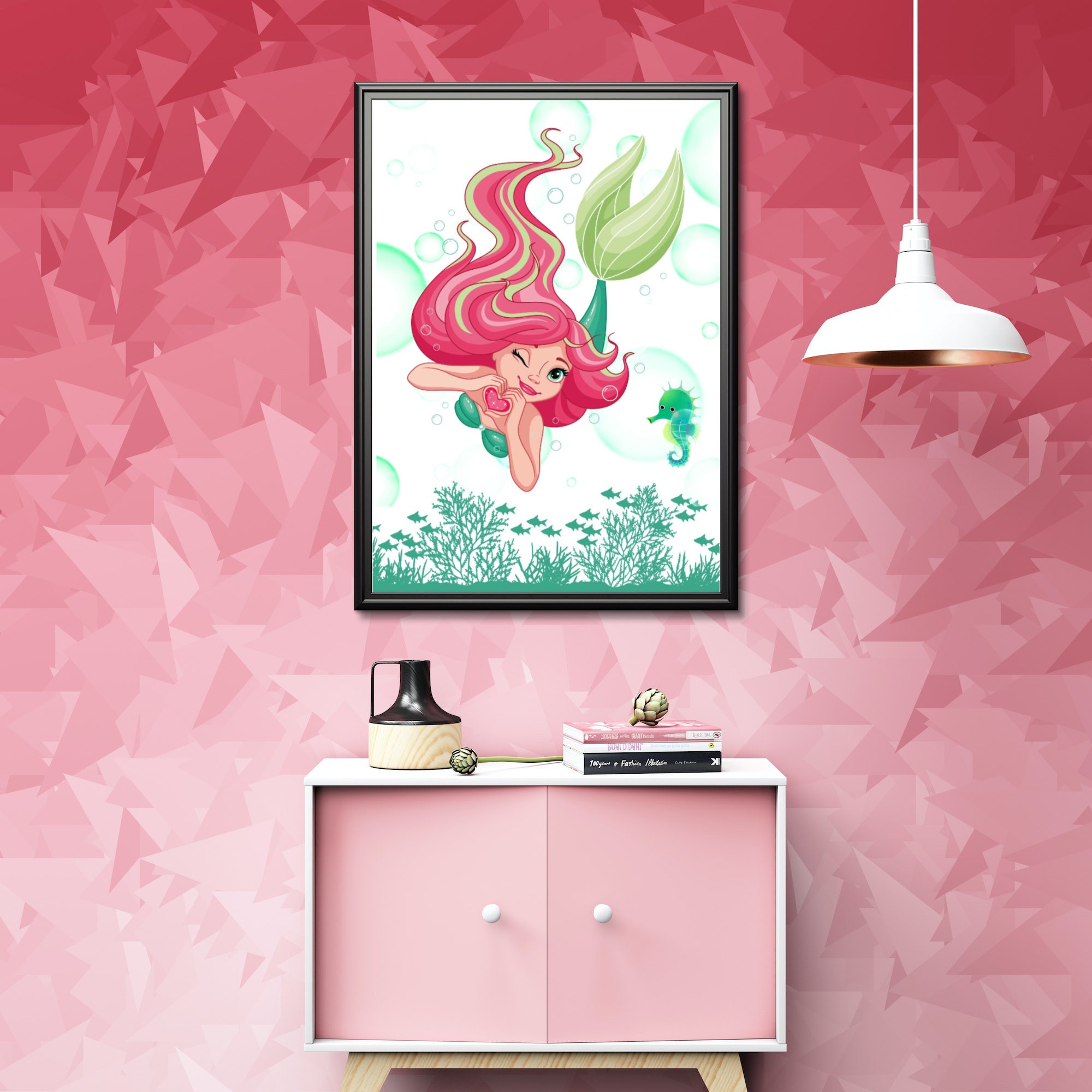 Friendly Mermaid Children's Instant Wall Art Print