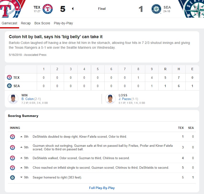 Kyle Seager HR #161 & 500th RUN MILESTONE 2018 Mariners Rangers 5/16 ...