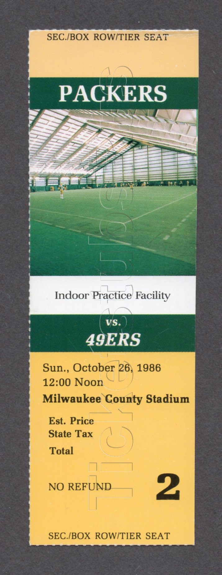 1986 NFL 49ers @ PACKERS 10/26 Full Ticket RONNIE LOTT LAST TD JERRY ...