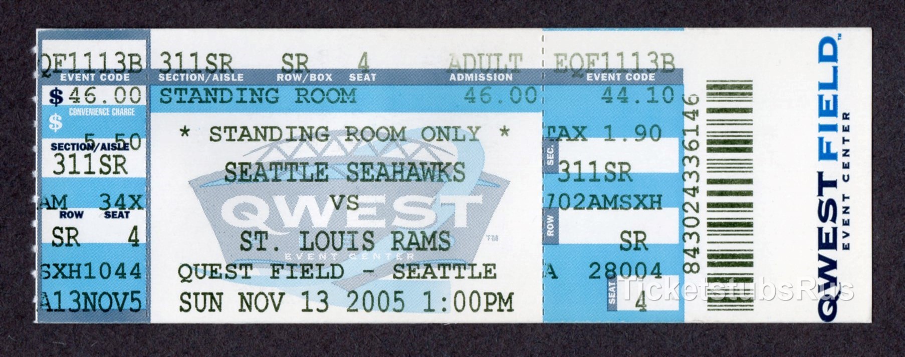2005 Seattle Seahawks FRANCHISE WIN STREAK Game #5 vs Rams 11/13 Full Ticket