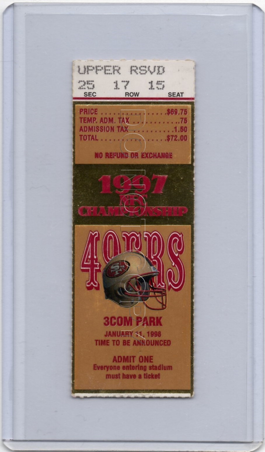 1997 NFC CHAMPIONSHIP 49ers vs PACKERS 1/11/1998 Ticket Stub BRETT ...