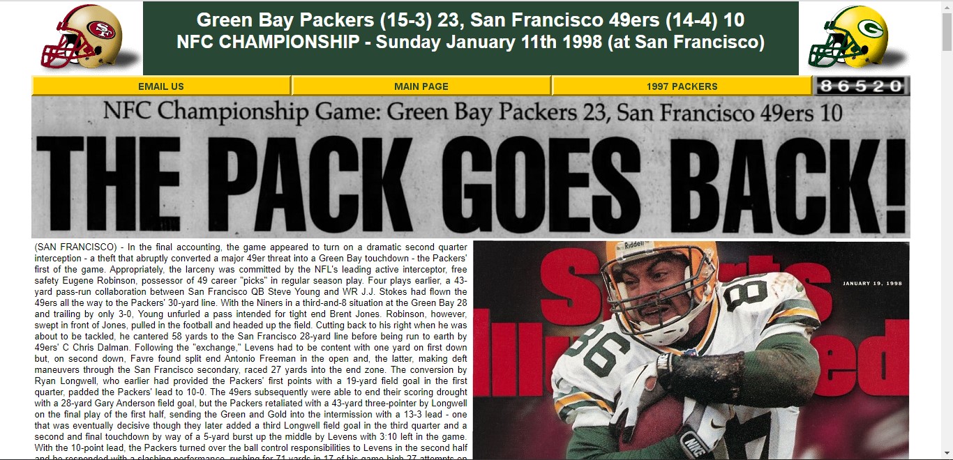 1997 NFC CHAMPIONSHIP 49ers vs PACKERS 1/11/1998 Ticket Stub BRETT ...