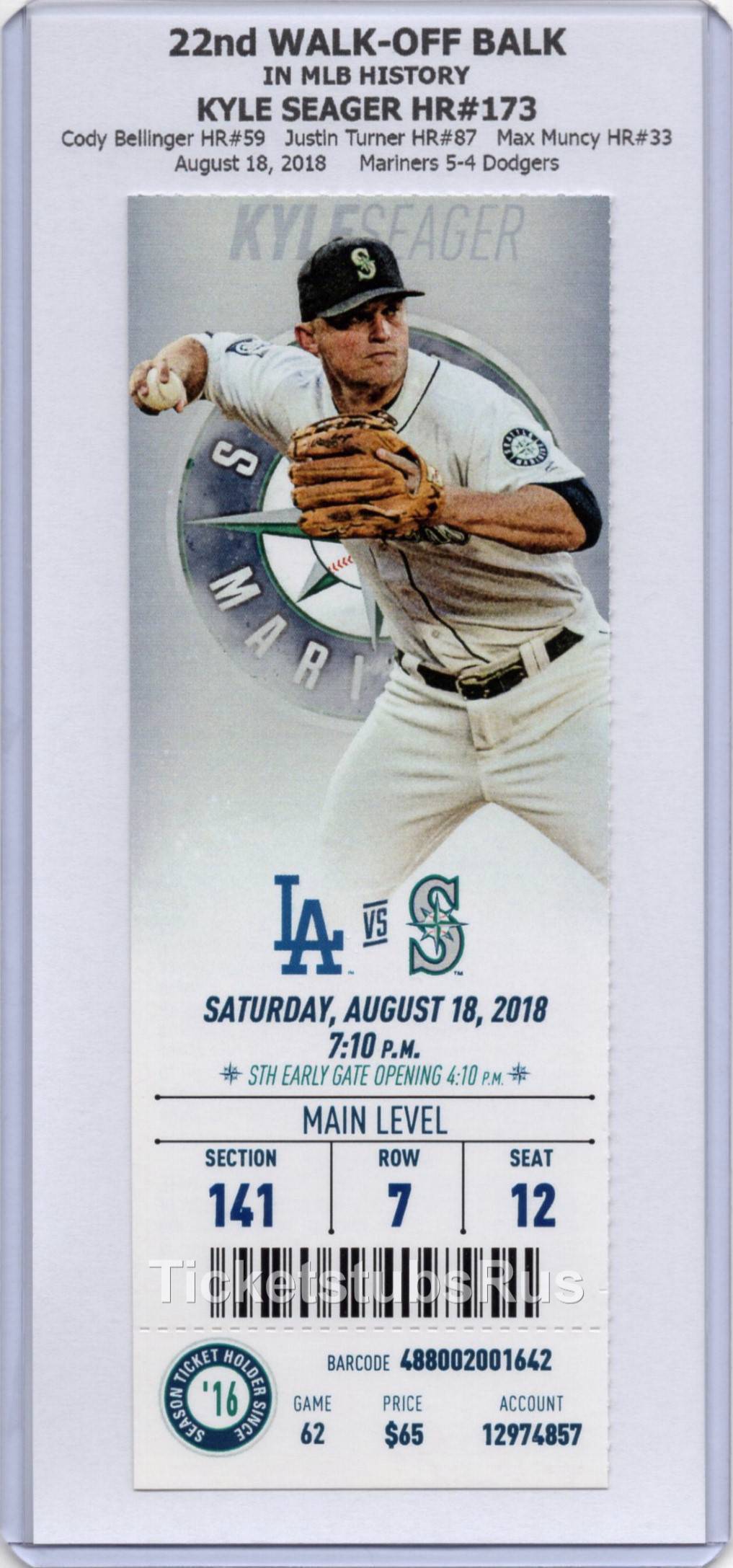 22nd MLB WALKOFF BALK Kyle Seager HR 2018 Mariners vs Dodgers 8/18 Full ...