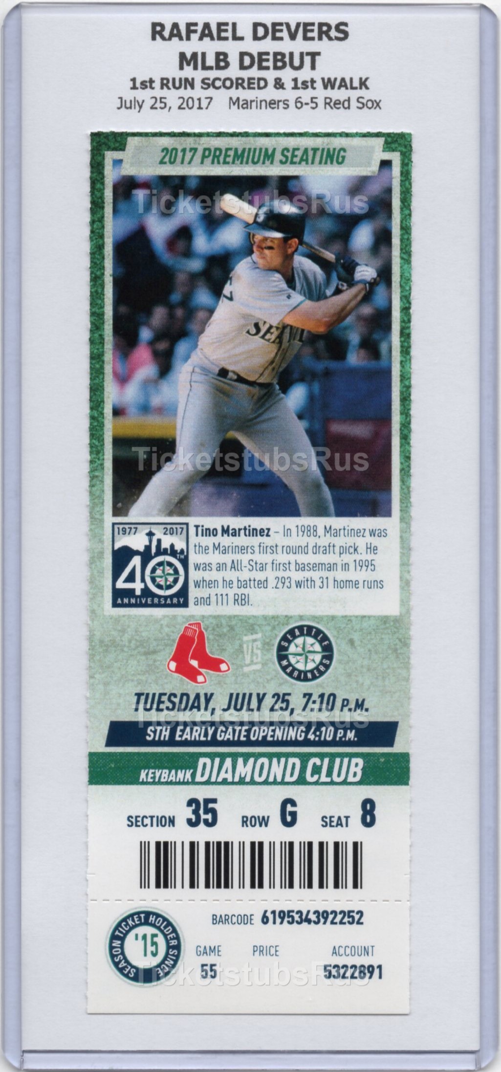 Rafael Devers MLB DEBUT 2017 Boston Red Sox @ Mariners 7/25 DIAMOND ...
