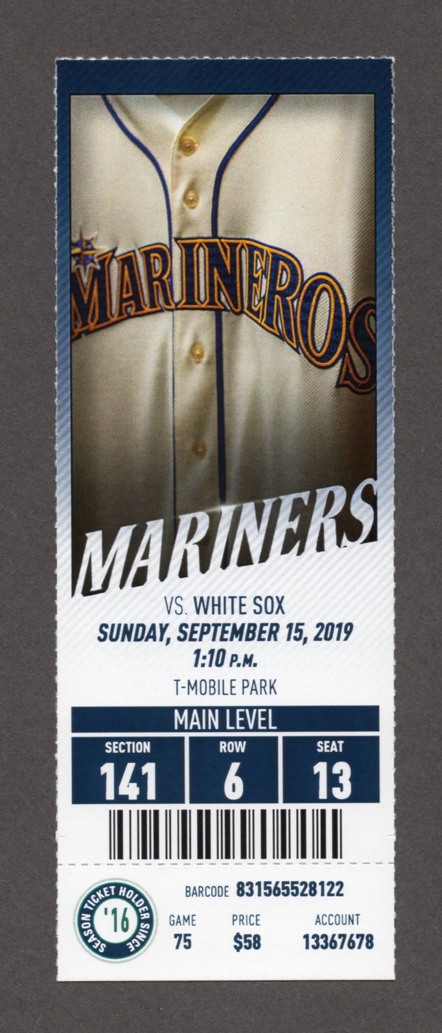 2019 Seattle Mariners White Sox 9/15 Full Ticket KYLE LEWIS HR#4 2nd ...