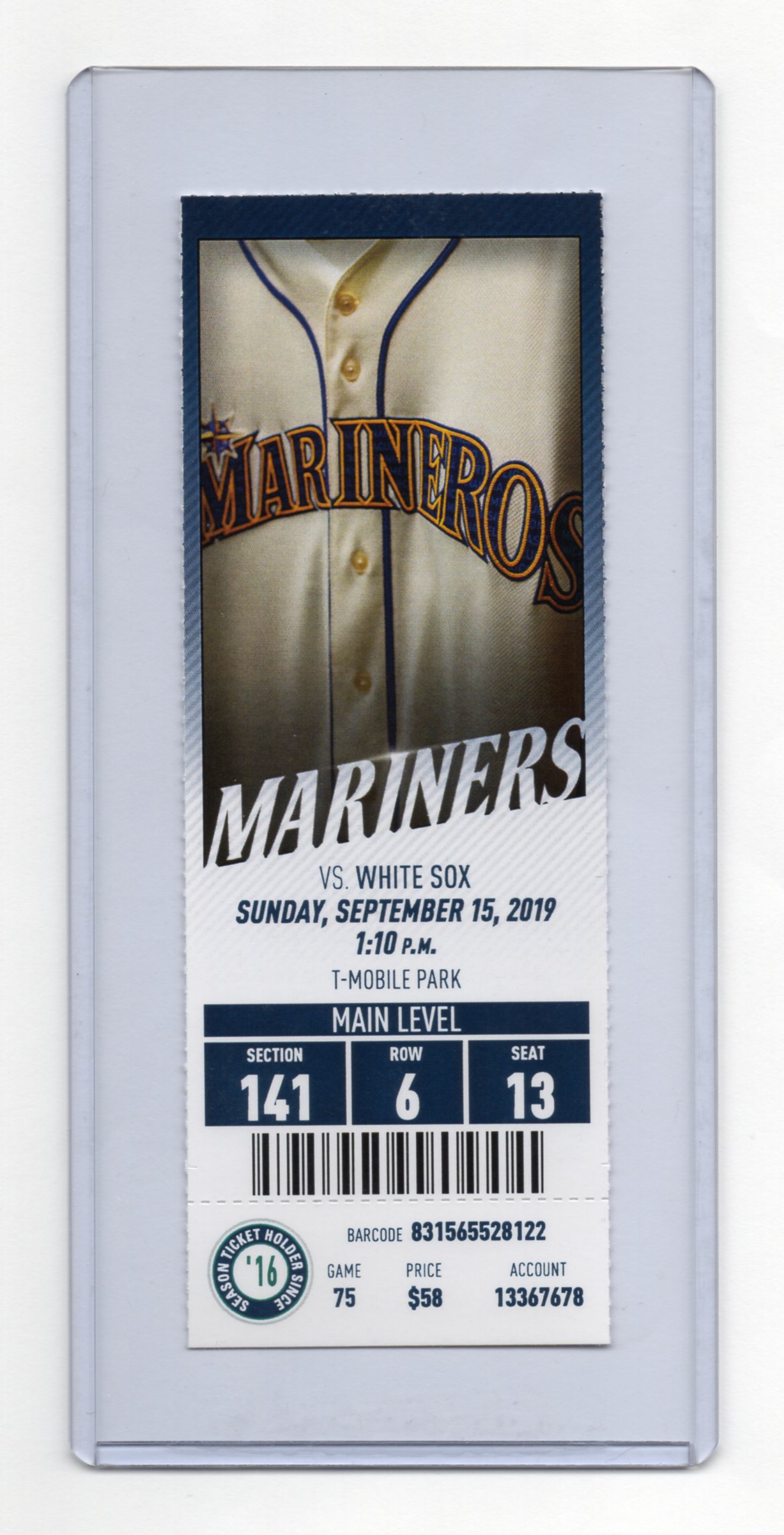 2019 Seattle Mariners White Sox 9/15 Full Ticket KYLE LEWIS HR#4 2nd ...