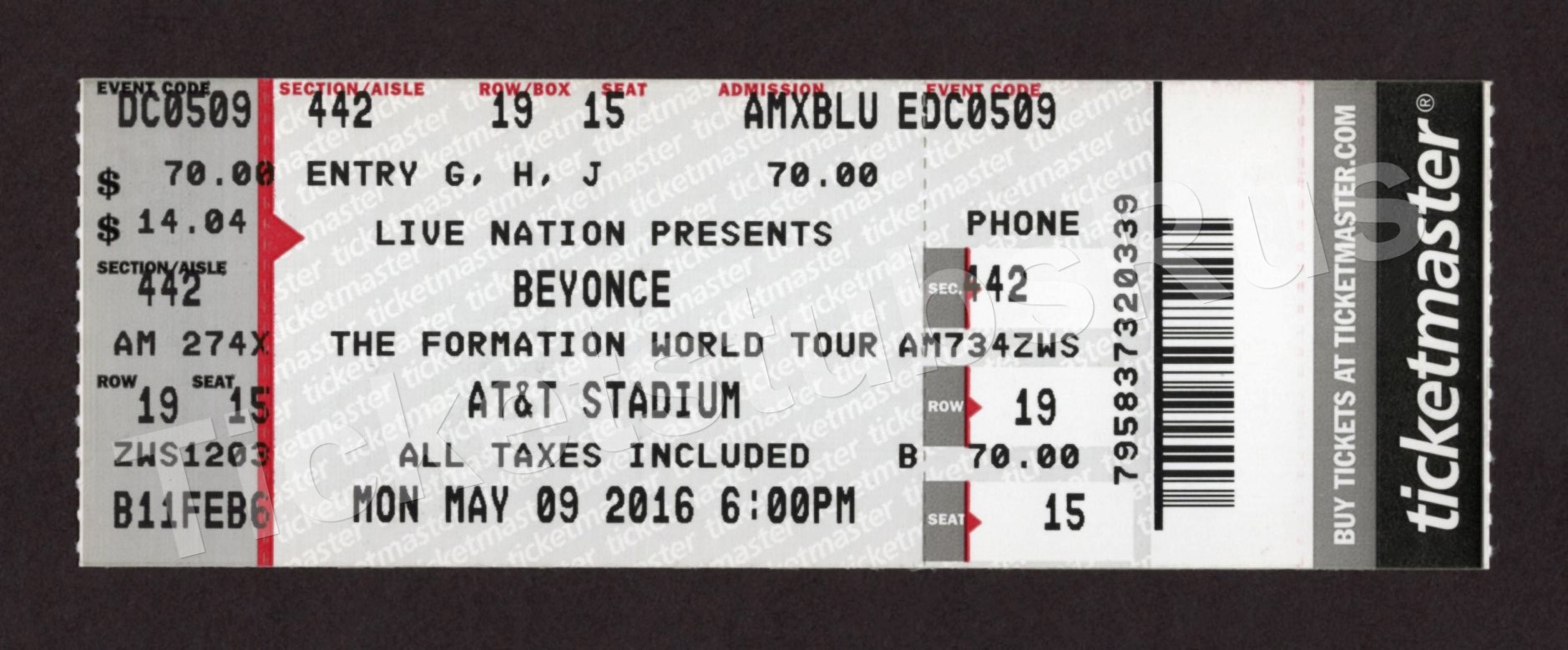 2016 BEYONCE Concert 5/9 Full Ticket AT&T STADIUM Texas THE FORMATION ...