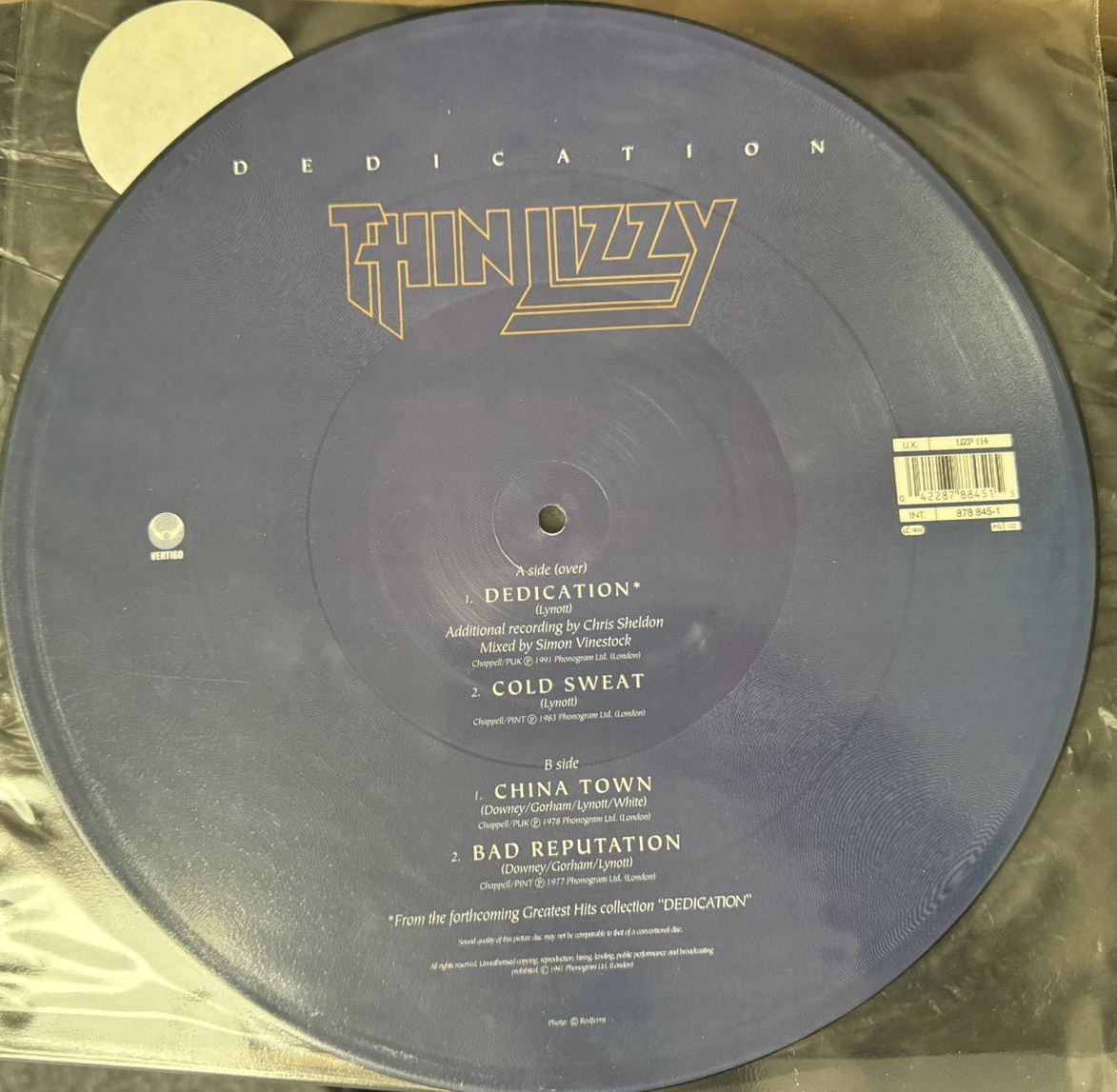 Thin Lizzy – Dedication - Limited Edition 4 Track picture Disc c/w Hype ...