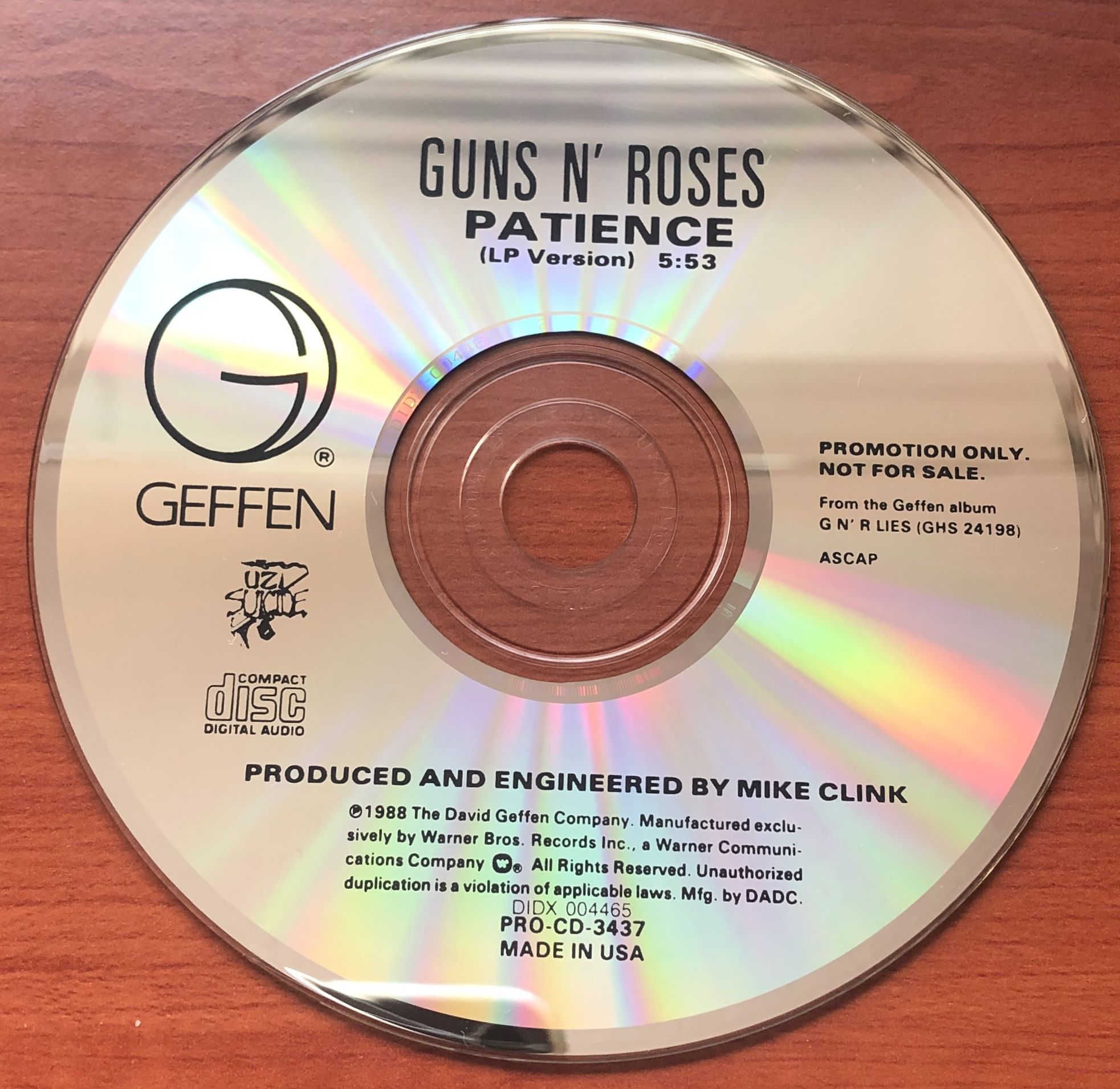Guns N' Roses - Patience - US 1 Track Promotional CD