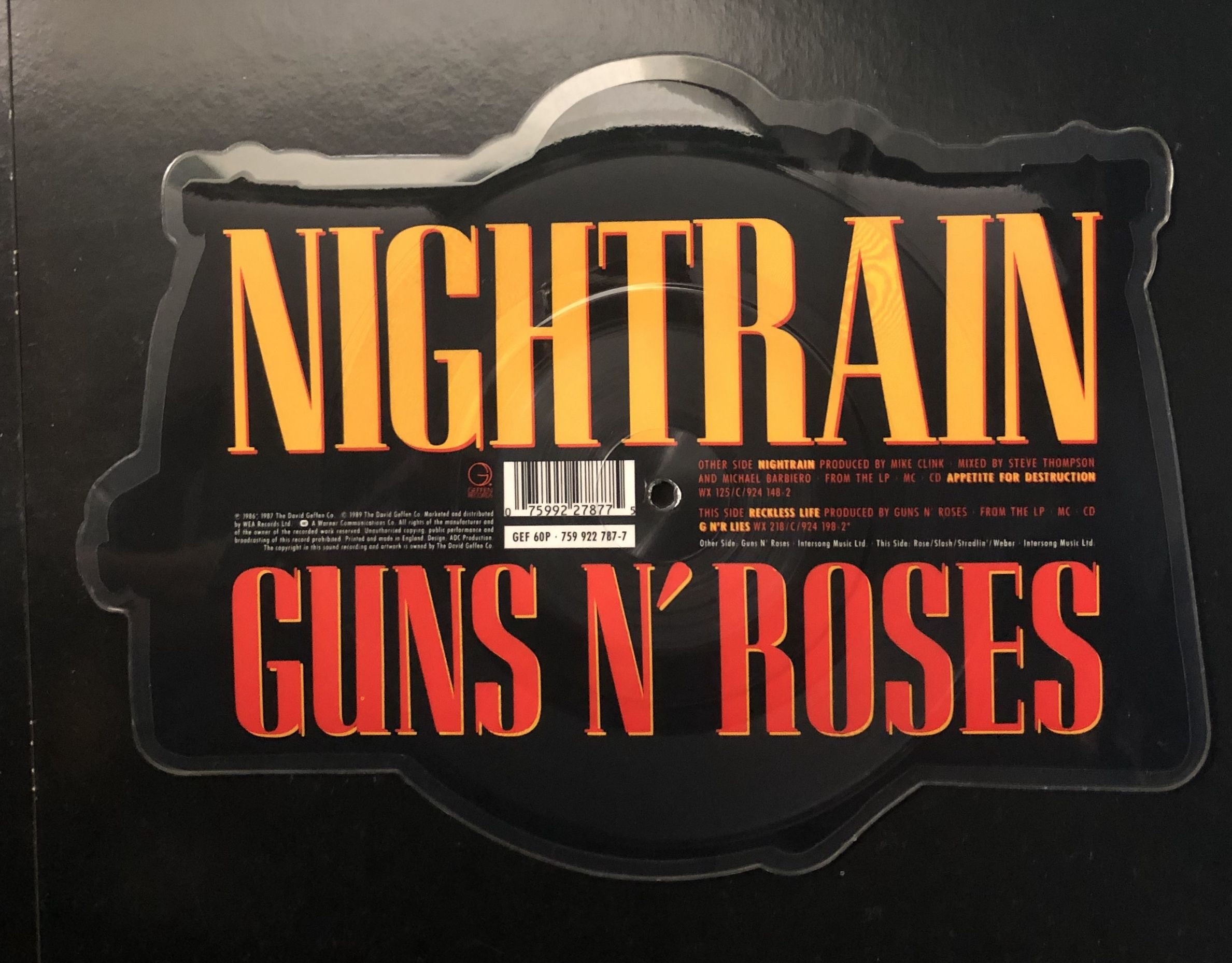 Guns N' Roses - Nightrain - UK Limited Edition 2 Track Shaped Picture Disc
