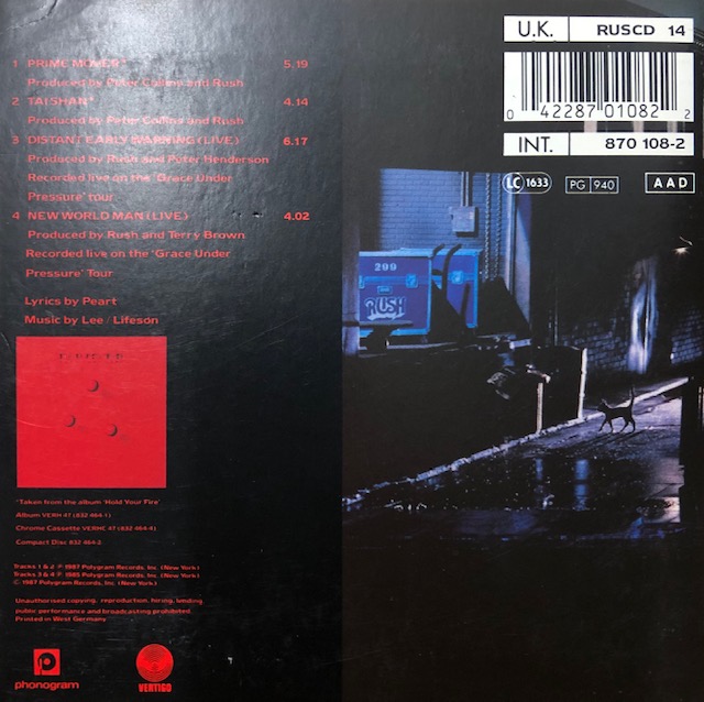 Rush ‎– Prime Mover - UK Limited Edition 4 Track Numbered CD Single