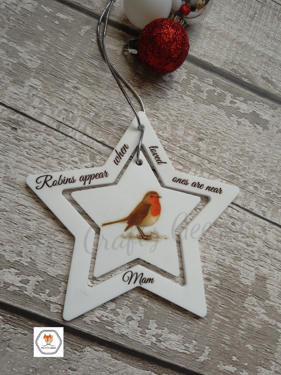 Acrylic robin star bauble