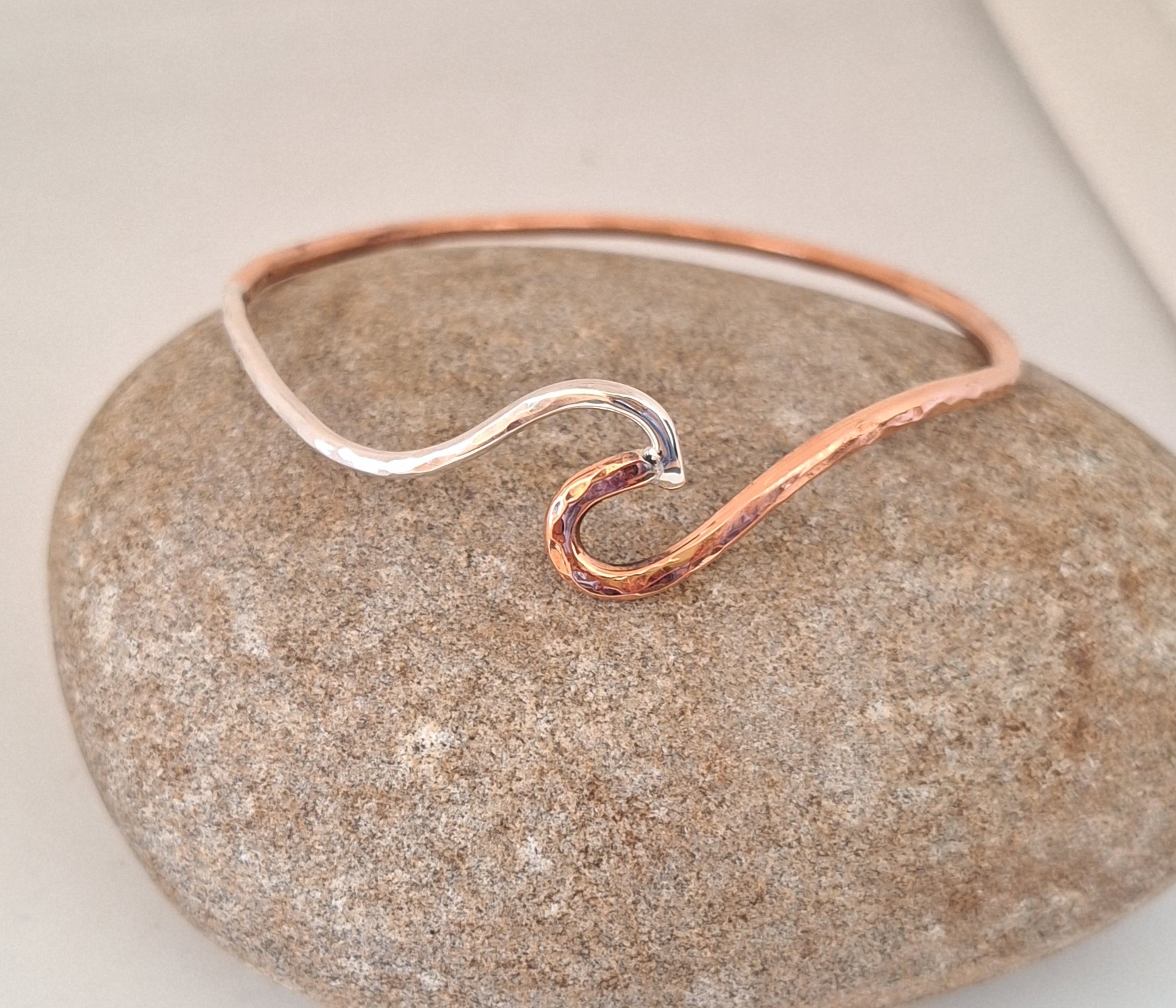 Hammered Silver and Copper Wave Bangle