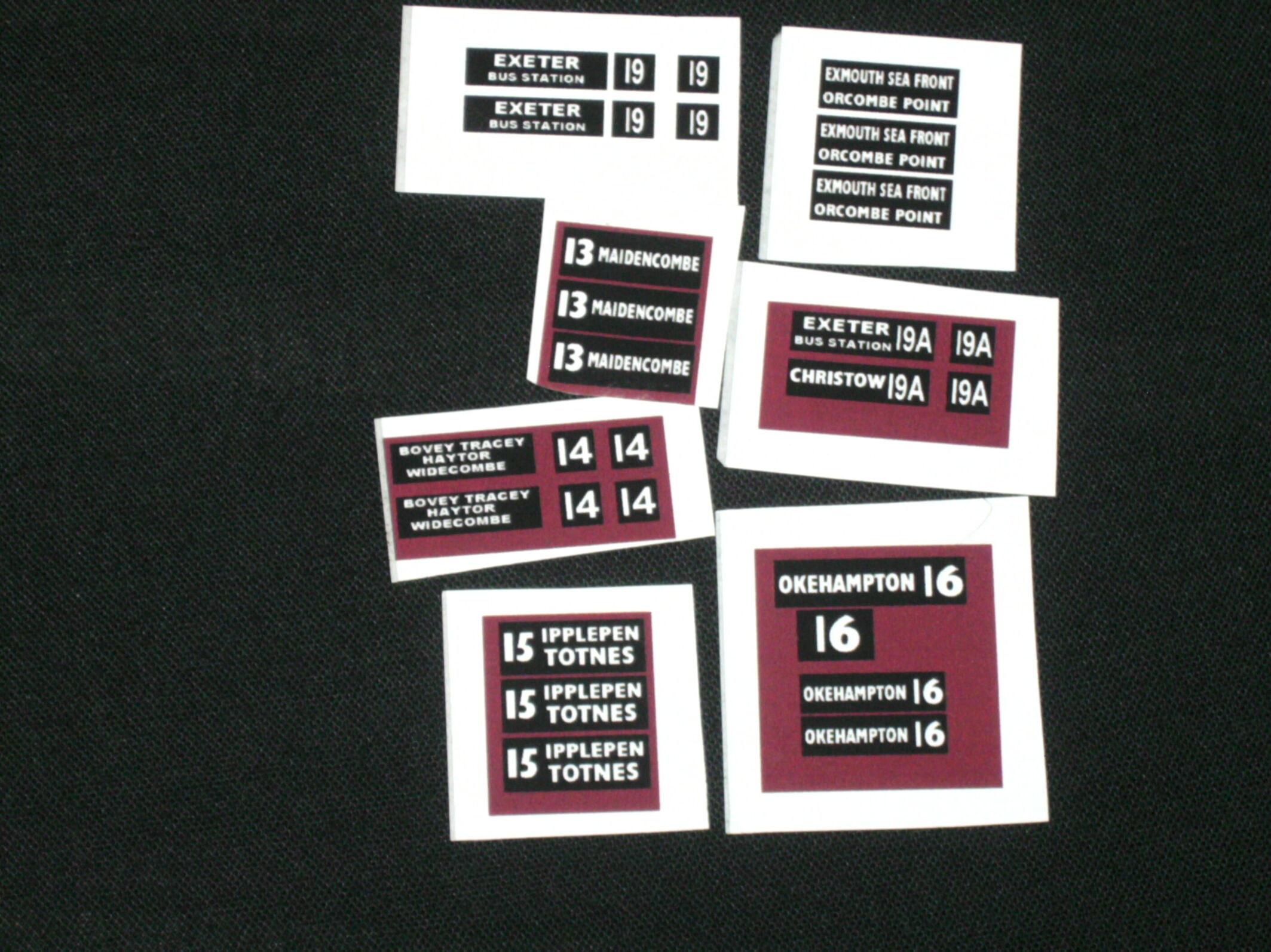 Set 2 Devon General Bus Destination Blinds 1.76th/00 Scale