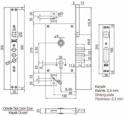 Kale Kilit 352R /Door Lock/Lock Case for Cylinder Lock/ 3 -Point ...
