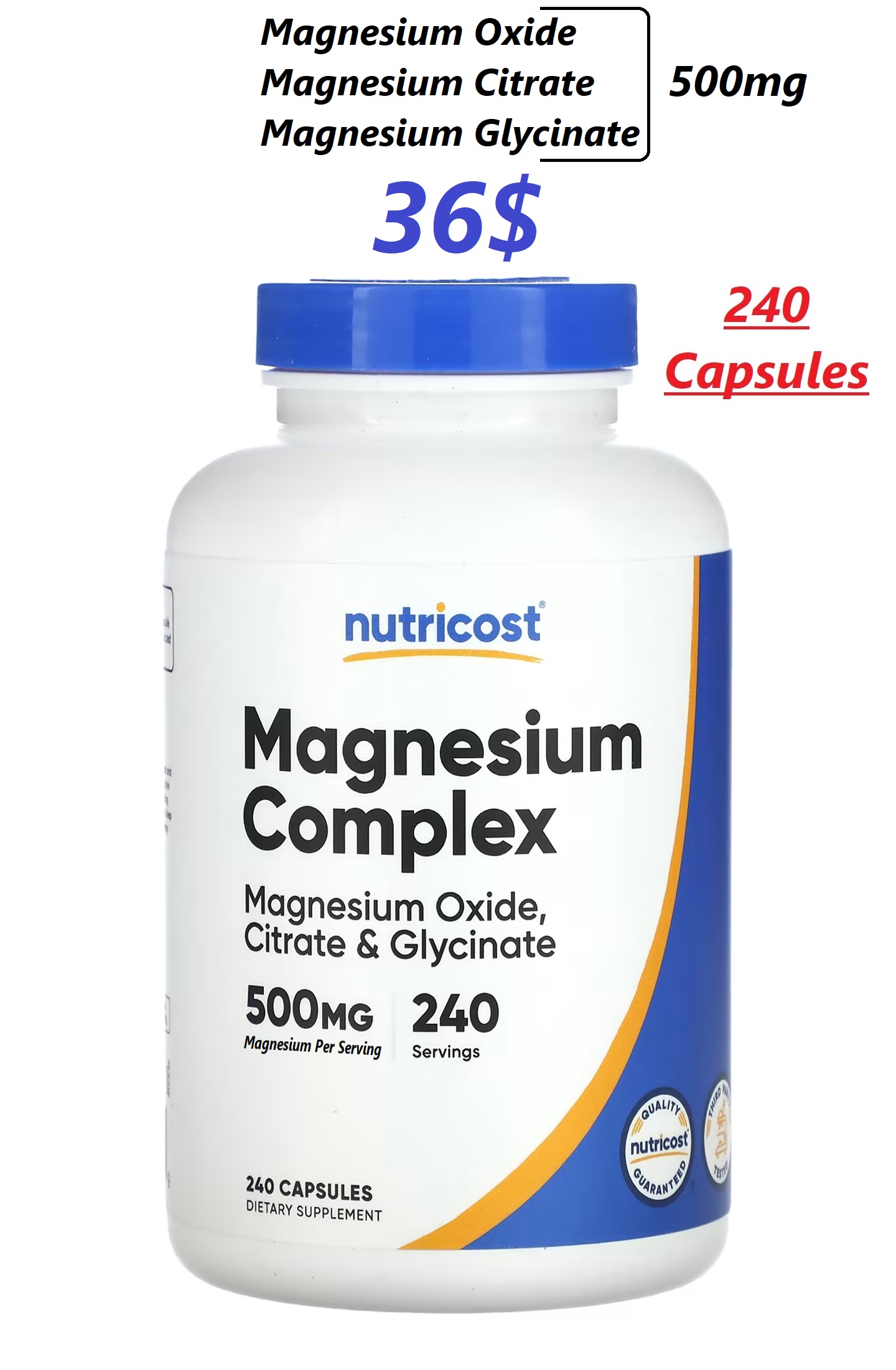Magnesium Complex 500mg 240' - Nutricost