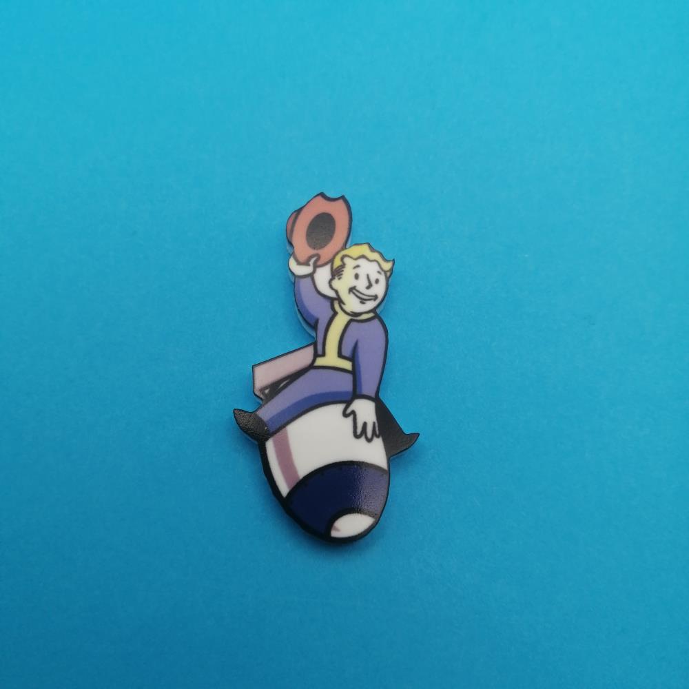 Fallout Vault Boy Mascot Riding Nuke pin badge