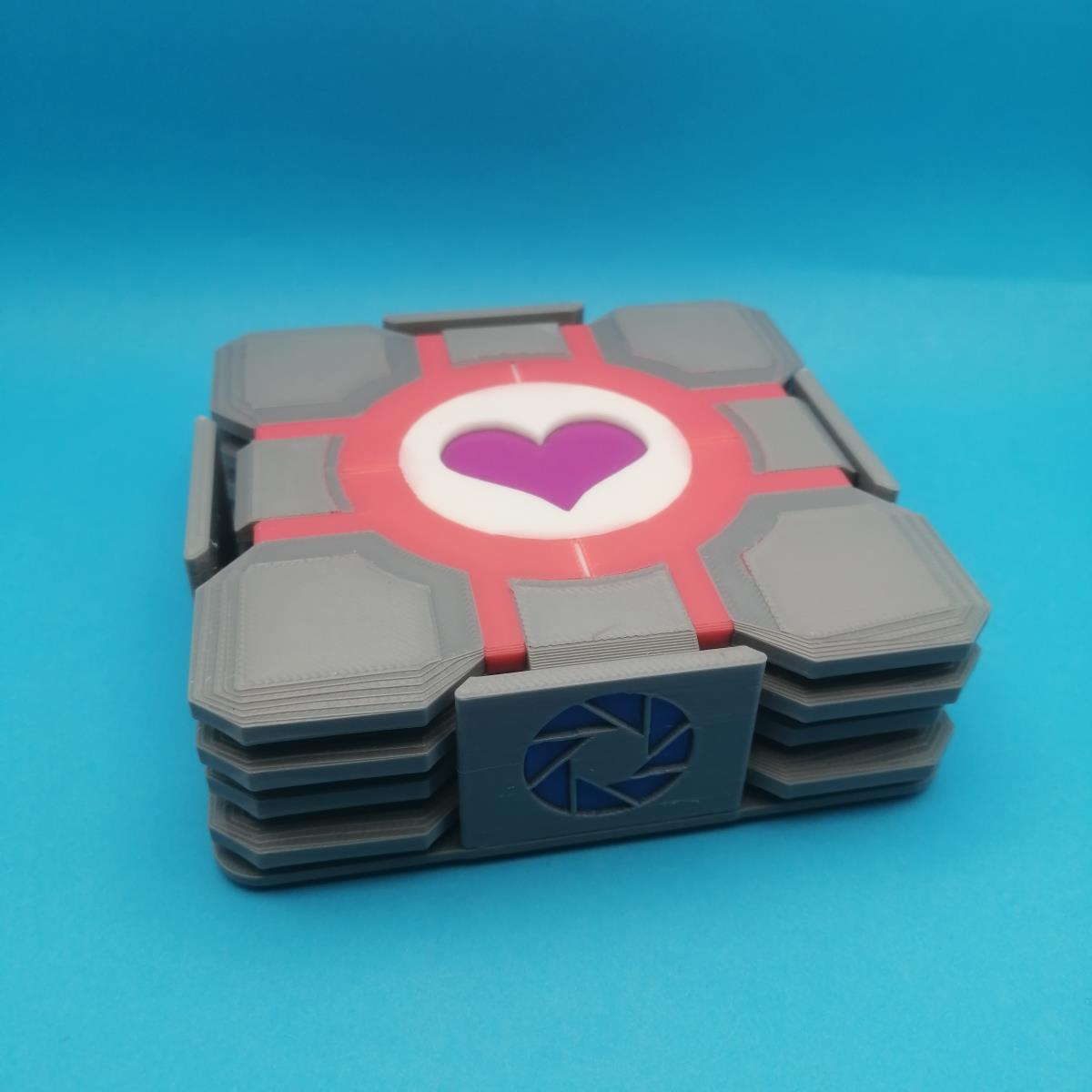 Portal Companion Cube 4-Piece PLA 3D Printed Coaster Set & Holder