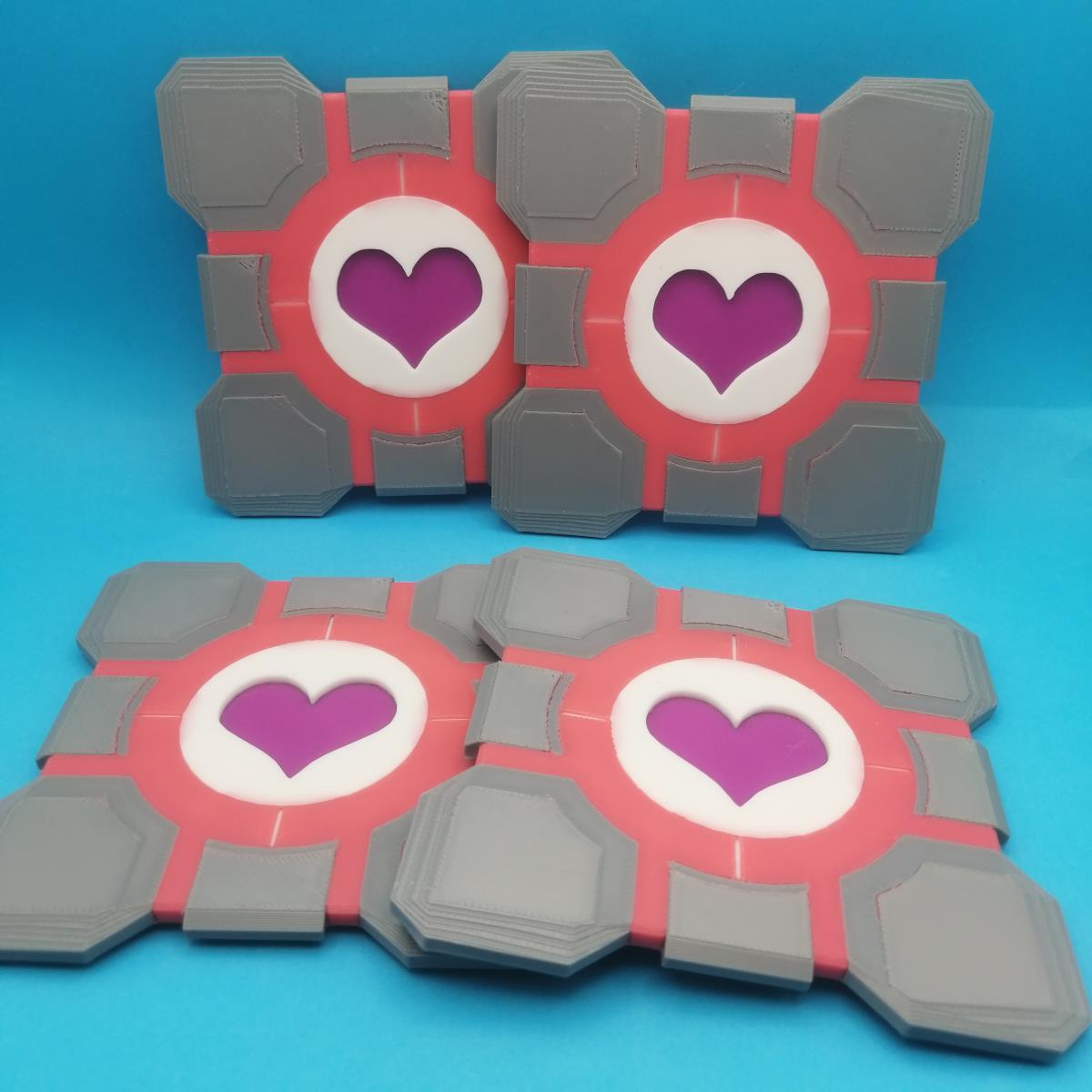 Portal Companion Cube 4-Piece PLA 3D Printed Coaster Set & Holder