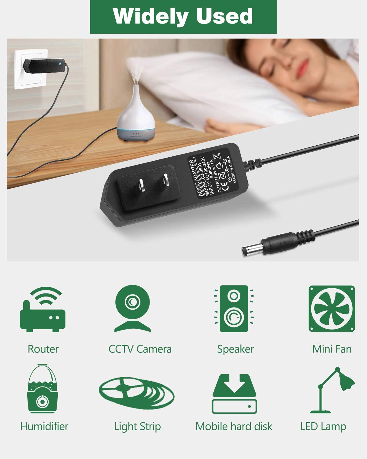 9v 1a AC Adapter Center Tip Negative