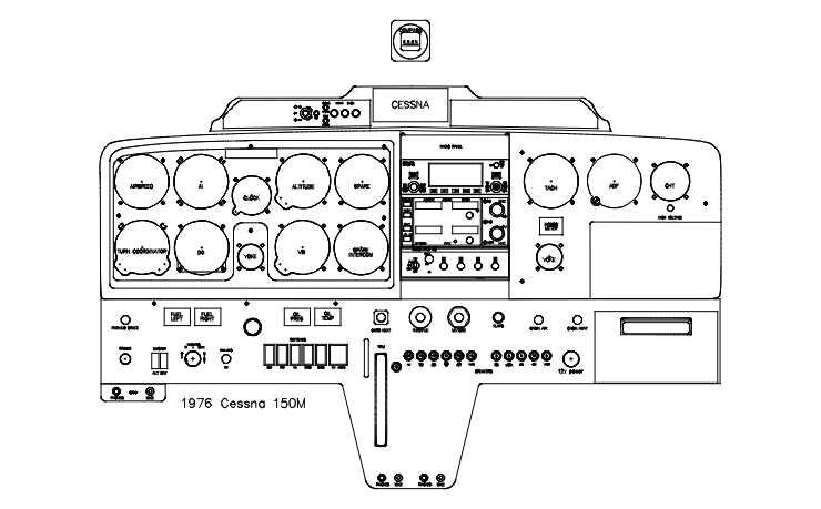 Cessna 150 M panel CAD drawing.