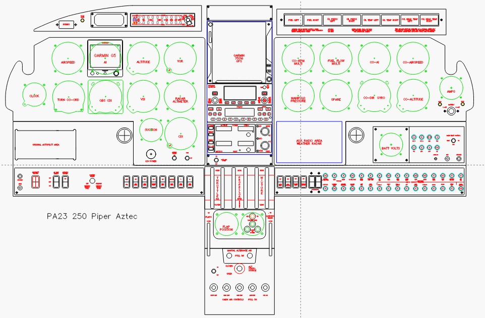 Piper PA 23 Aztec/Apache panel CAD drawing