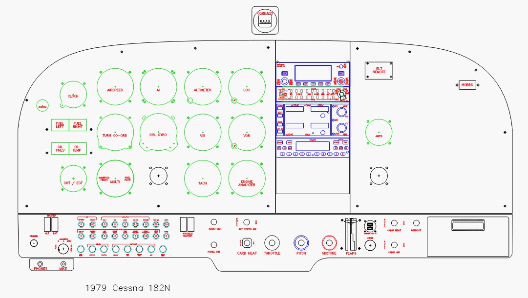 Cessna 182 N panel drawing