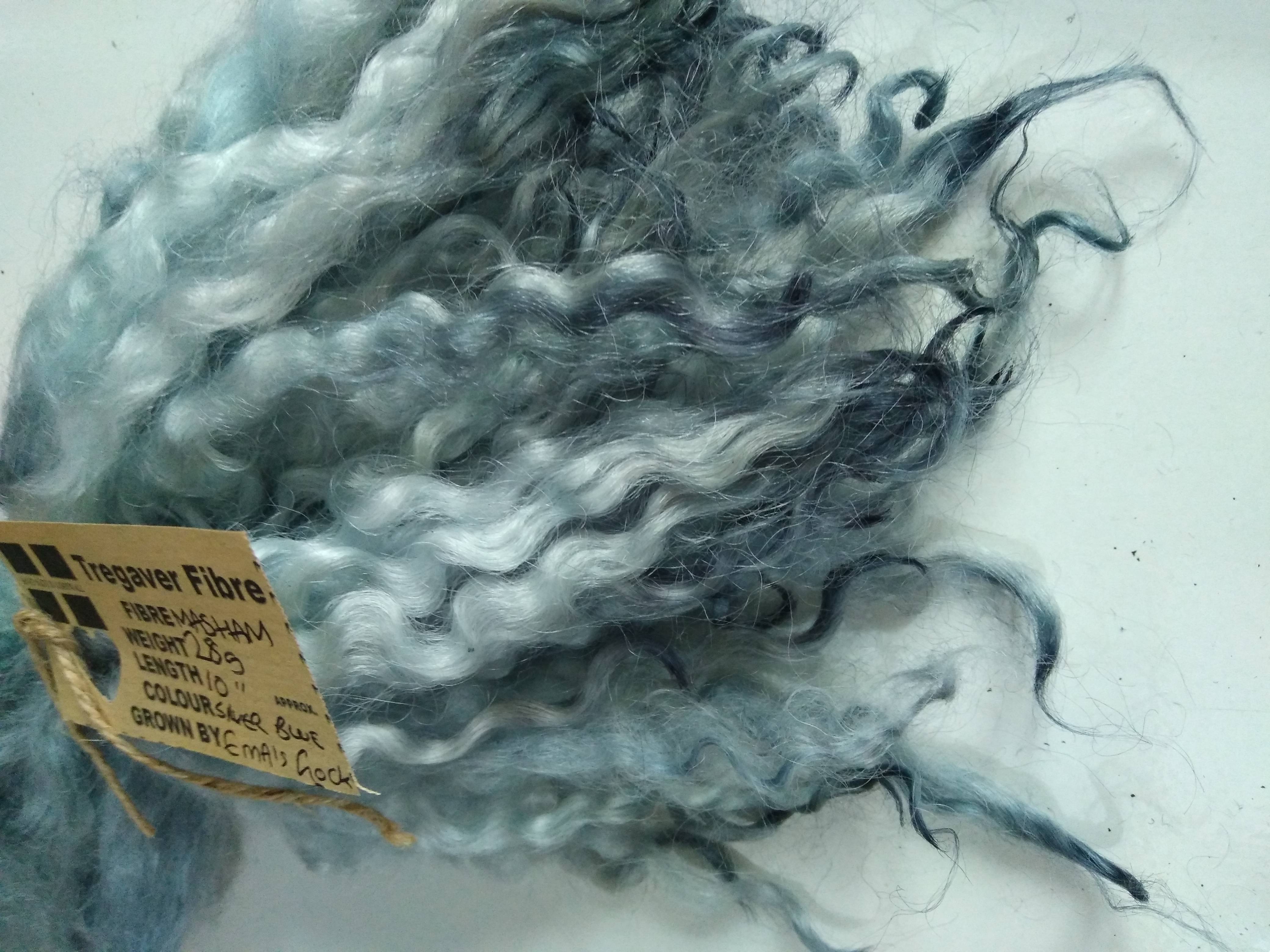 Silver and blue curly wool locks