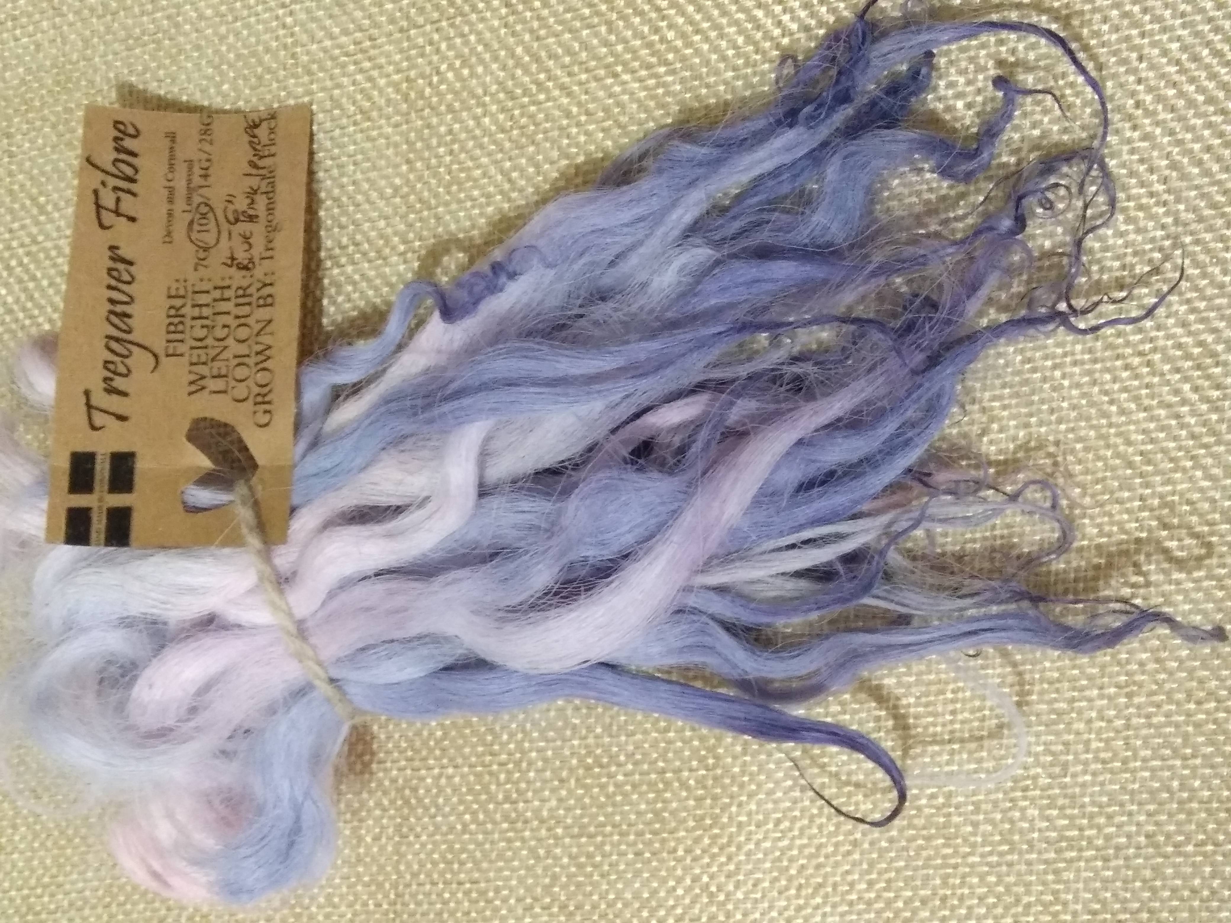 Blue pink and purple hand dyed curly wool locks