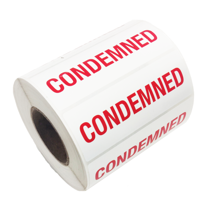 Firechief CDL/C Condemned Labels, ‘CONDEMNED’ - Pack of 250