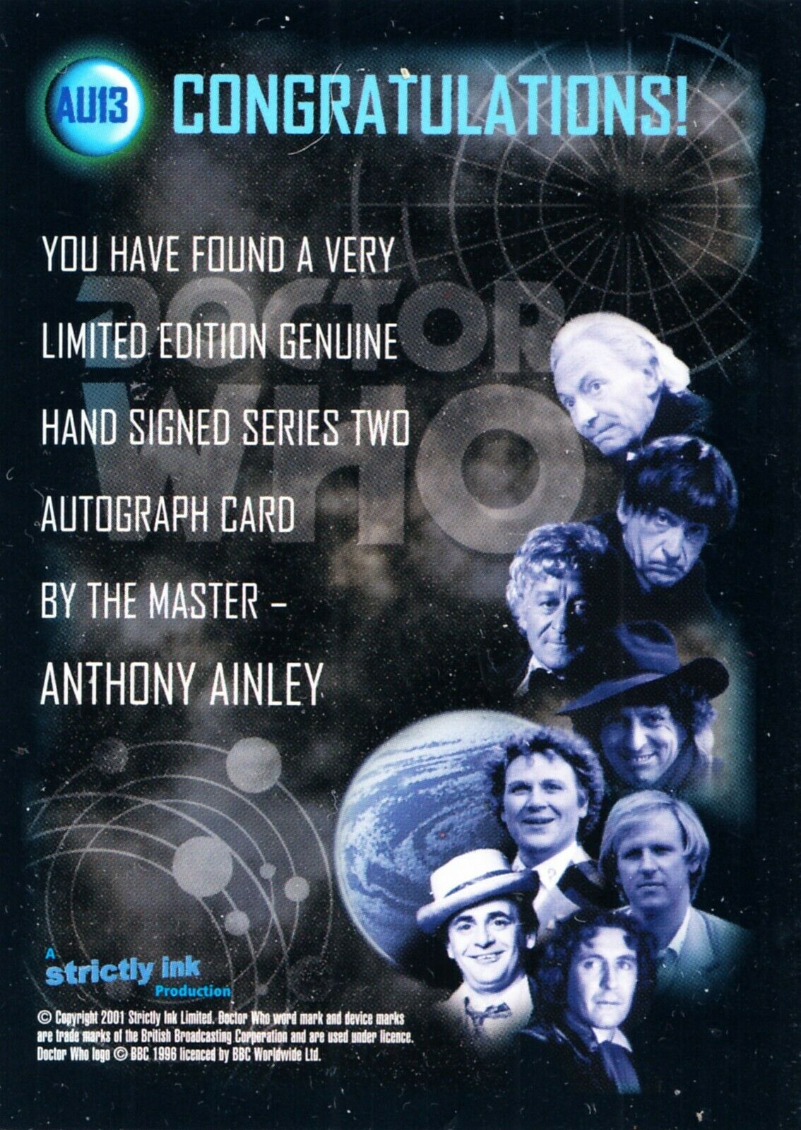 Anthony Ainley Signed The Master Doctor Who Autograph Auto Card AU13