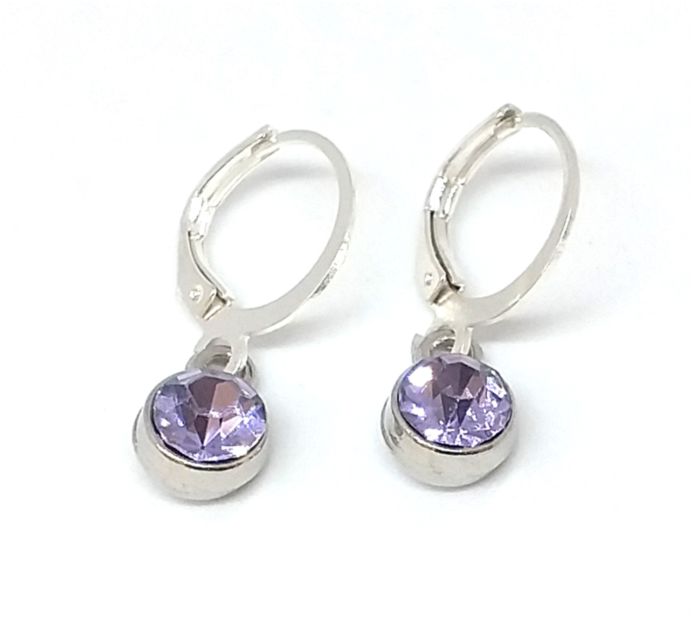 Cubic Zirconia Amethyst Purple Crystal Classic Round Hoop Drop Earrings