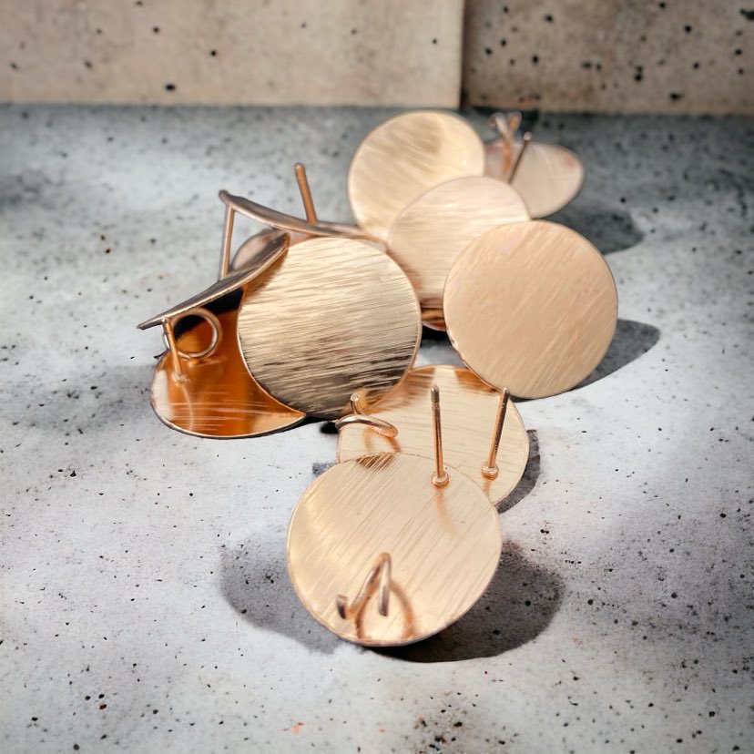 ROSE GOLD 20MM ROUND BRUSHED METAL STUD POST BASE 2 PAIR