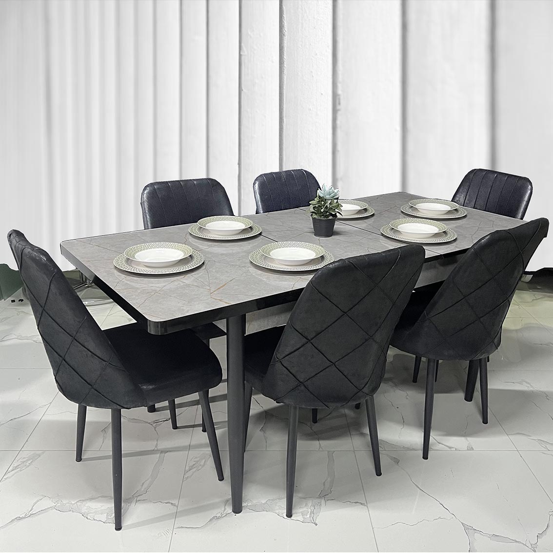 Set Tavoline Buke + 6 karrika (Tavoline Mermer i hirt e zgjatshme ...