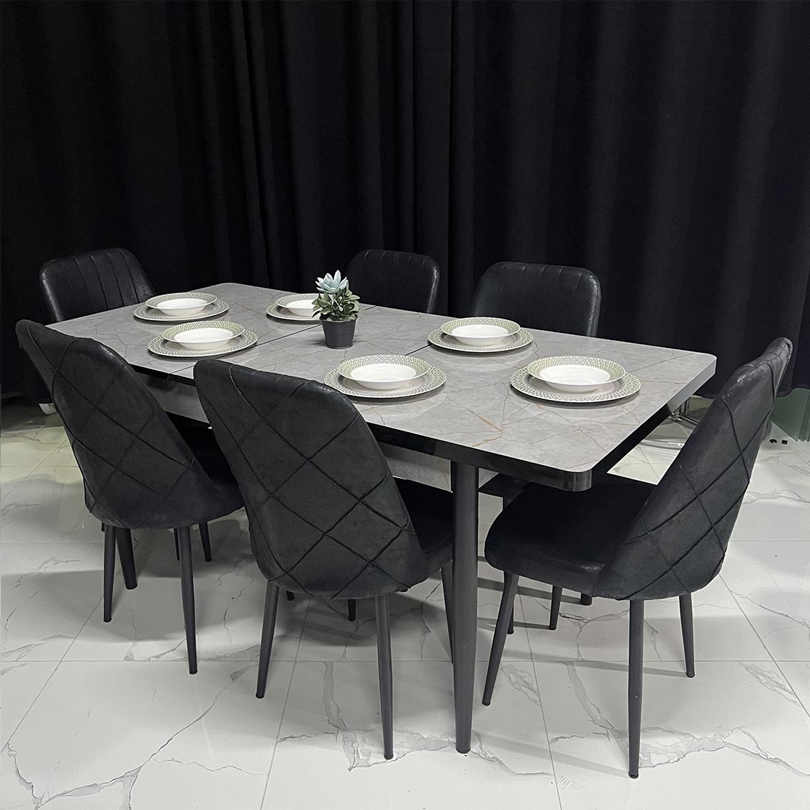 Set Tavoline Buke + 6 karrika (Tavoline Mermer i hirt e zgjatshme ...