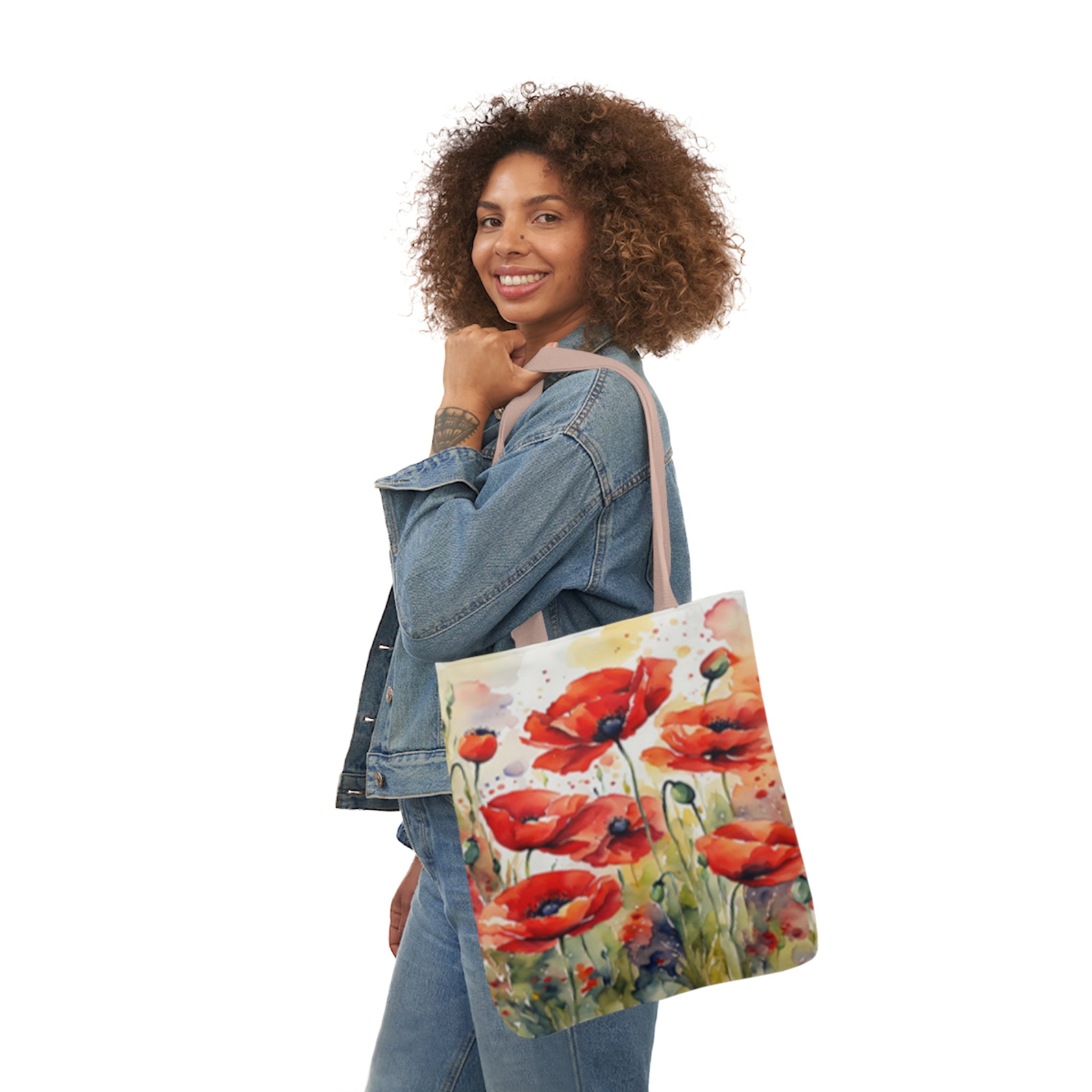 Large Red Poppies Watercolour Pattern Shoulder Tote Bag
