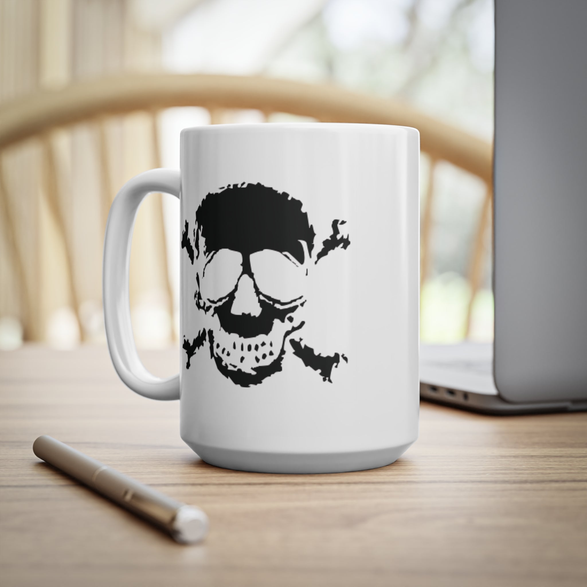Black Skull and Crossbones Distressed Coffee Mug