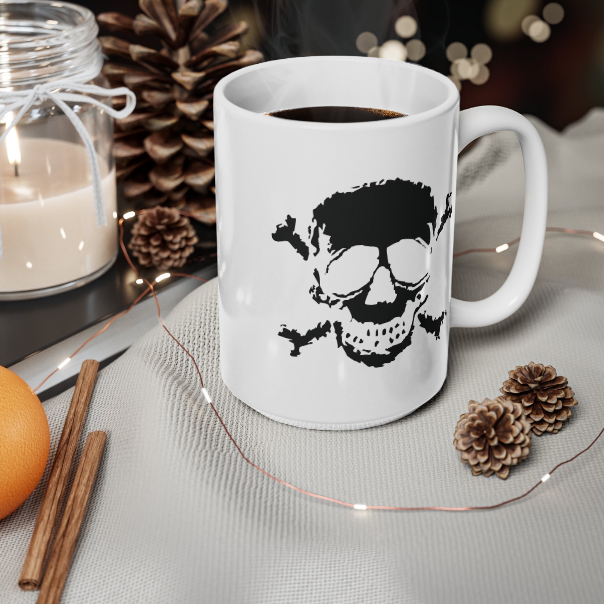 Black Skull and Crossbones Distressed Coffee Mug