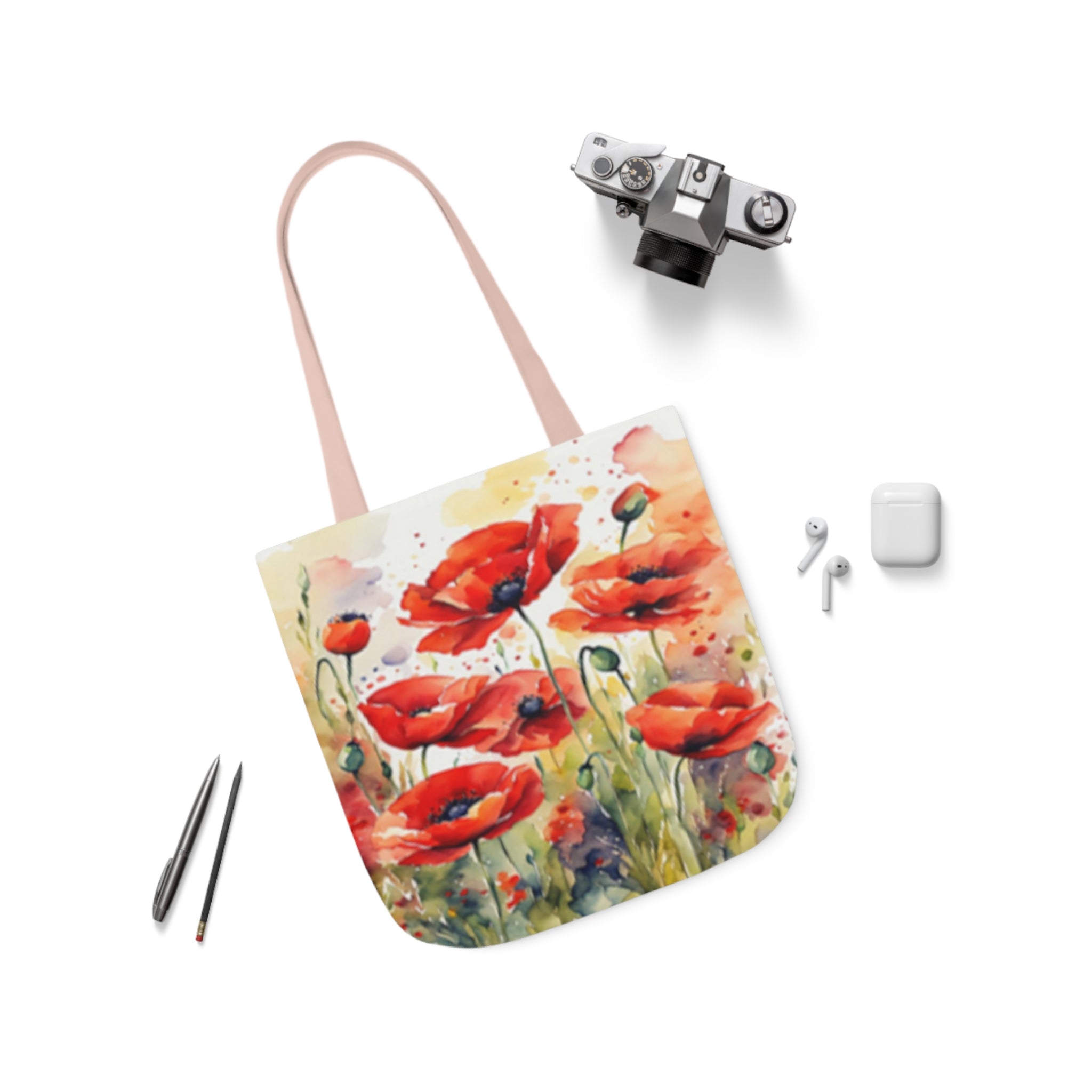 Large Red Poppies Watercolour Pattern Shoulder Tote Bag