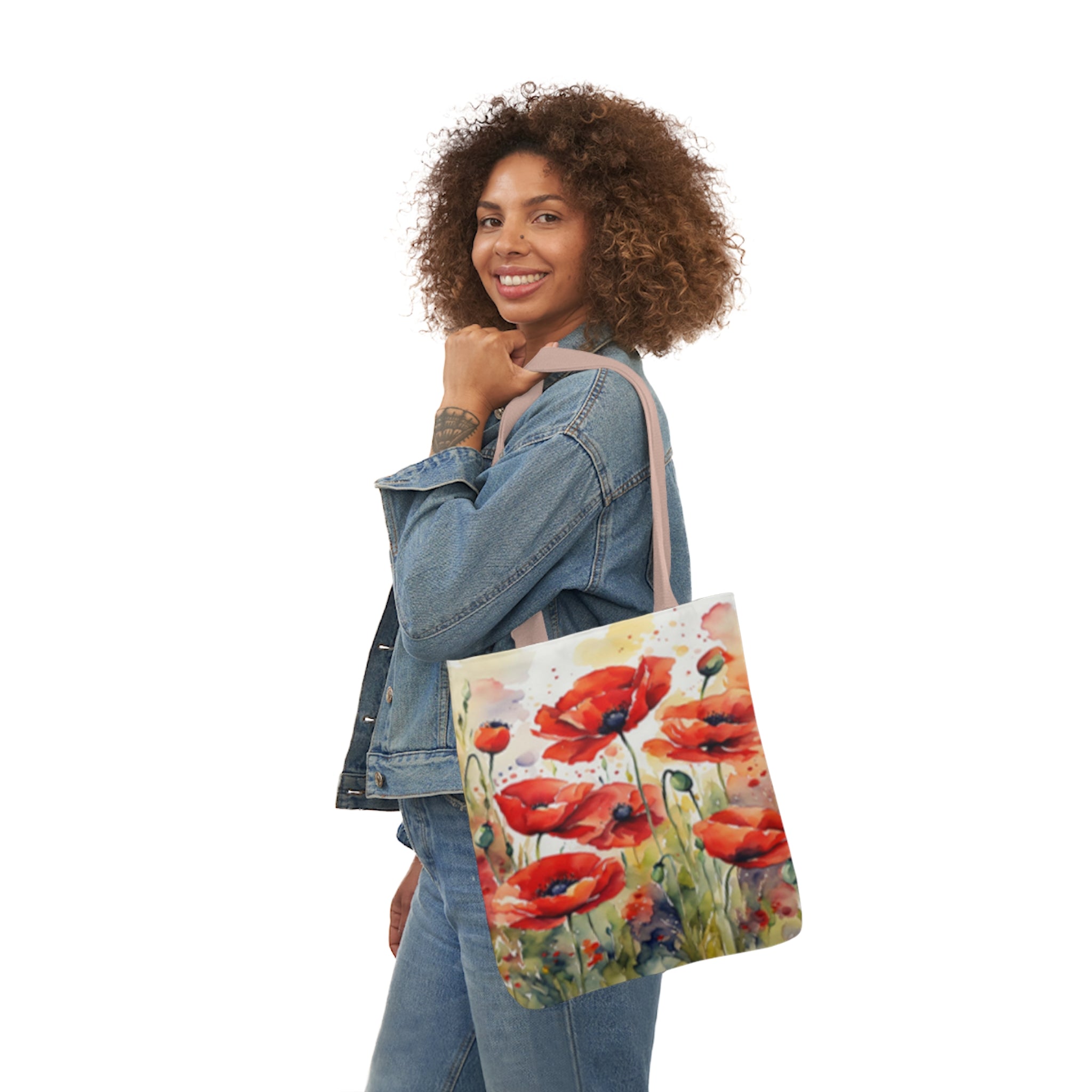 Large Red Poppies Watercolour Pattern Shoulder Tote Bag