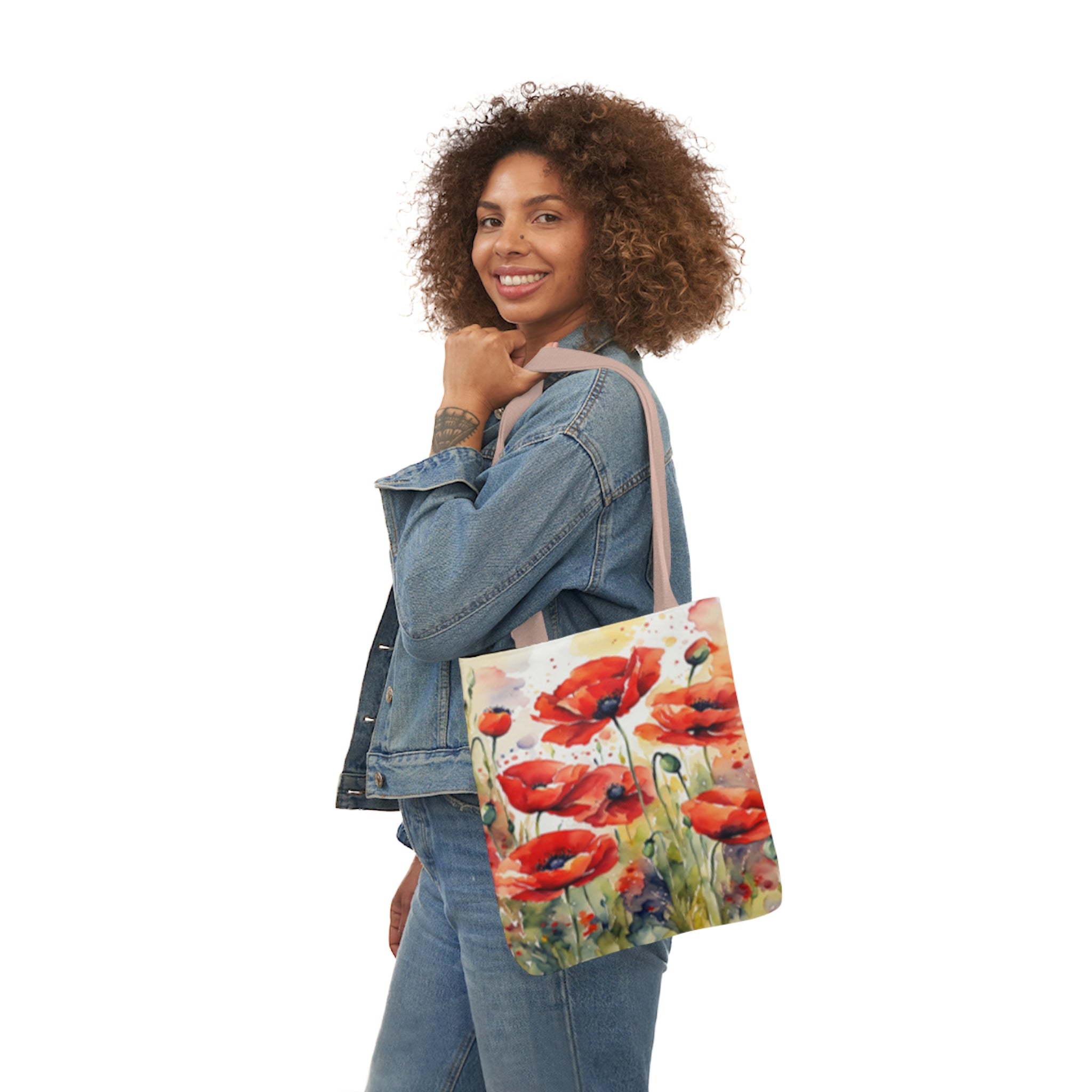 Large Red Poppies Watercolour Pattern Shoulder Tote Bag
